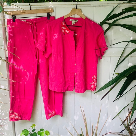Vintage | Tops | Vintage Vsco 9s Linen Rose Cropped Matching Set | Poshmark